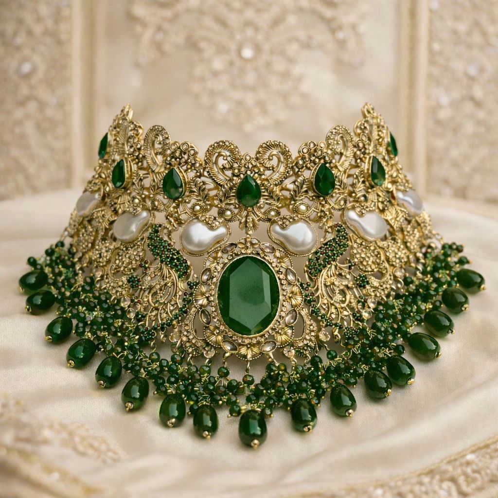 Hand Made Bridal Set-01 (Green) – Rawayat Jewellery